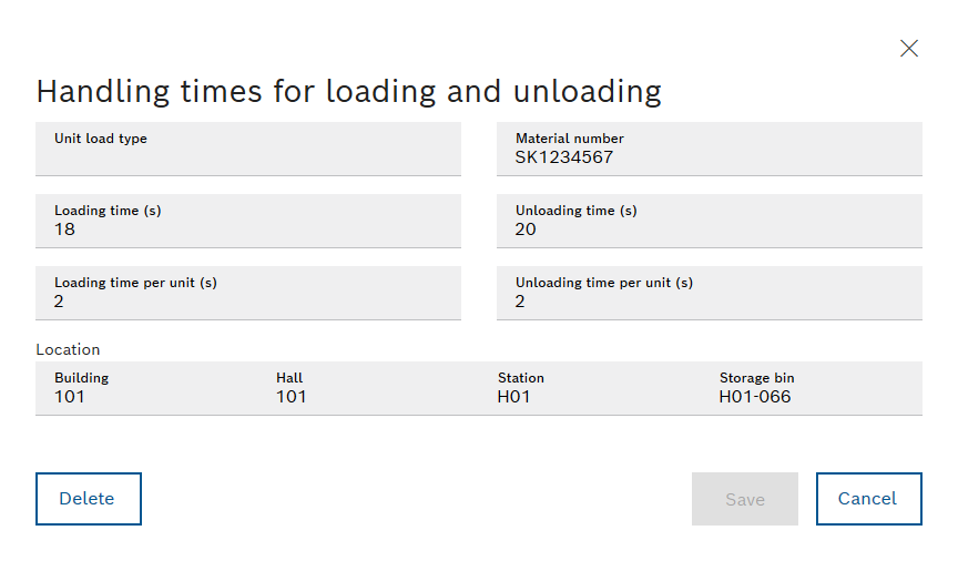 Editing the Handling Time for Loading/Unloading